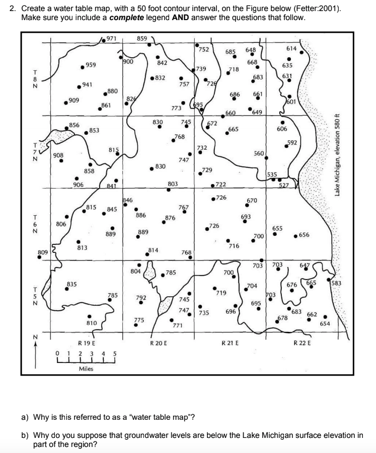 Solved 2. Create a water table map, with a 50 foot contour | Chegg.com