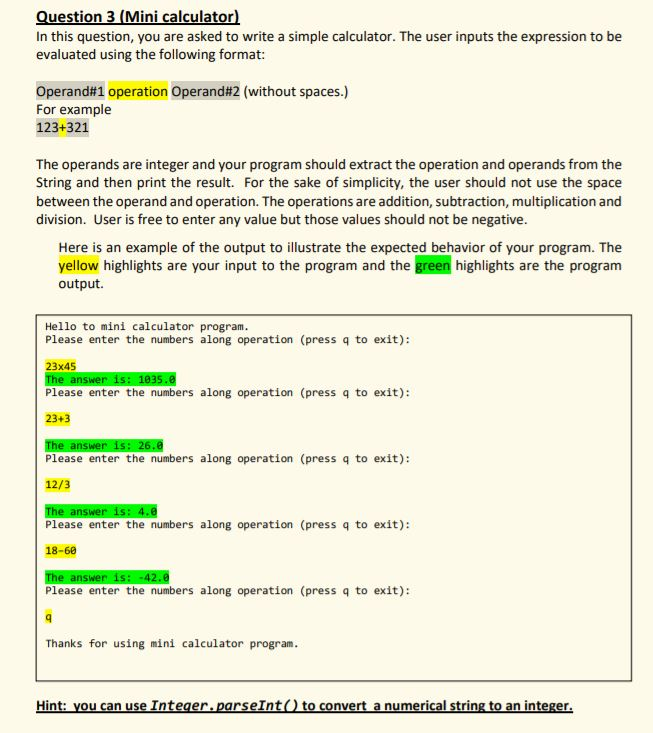 Solved Question 3 (Mini calculator) In this question, you | Chegg.com