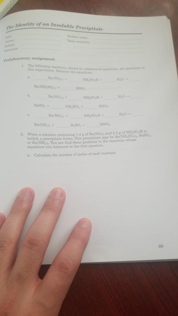 Solved The Identity of an Insoluble Precipitate | Chegg.com