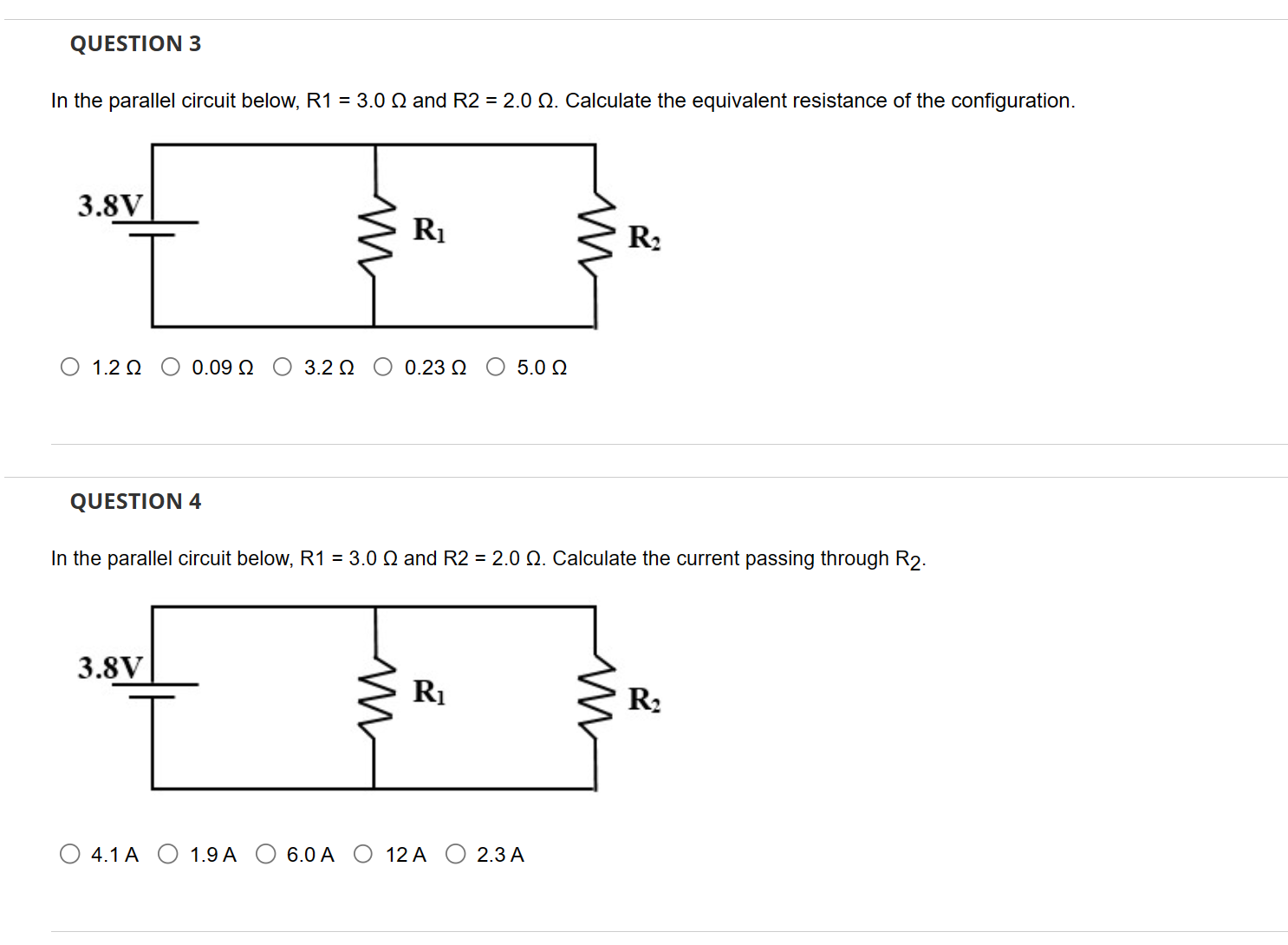 Solved In the parallel circuit below, R1=3.0Ω and R2=2.0Ω. | Chegg.com