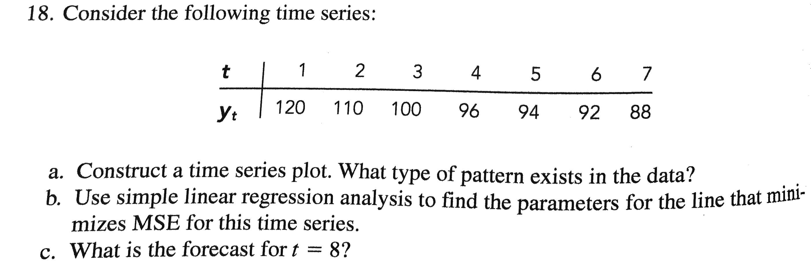 Solved 18. Consider the following time series: 1 2 3 t 4 5 6 | Chegg.com