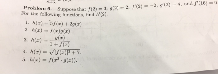 Solved Suppose that f (2) = 3, g(2) = 2, f' (2) = -2, g' (2) | Chegg.com