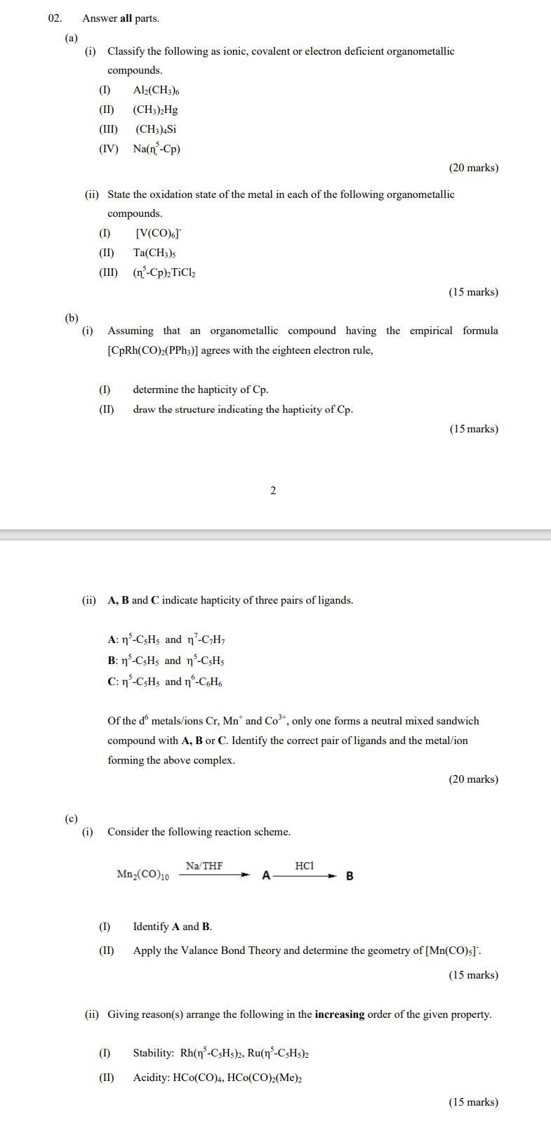 Solved (a) (i) Classify the following as ionic, covalent or | Chegg.com