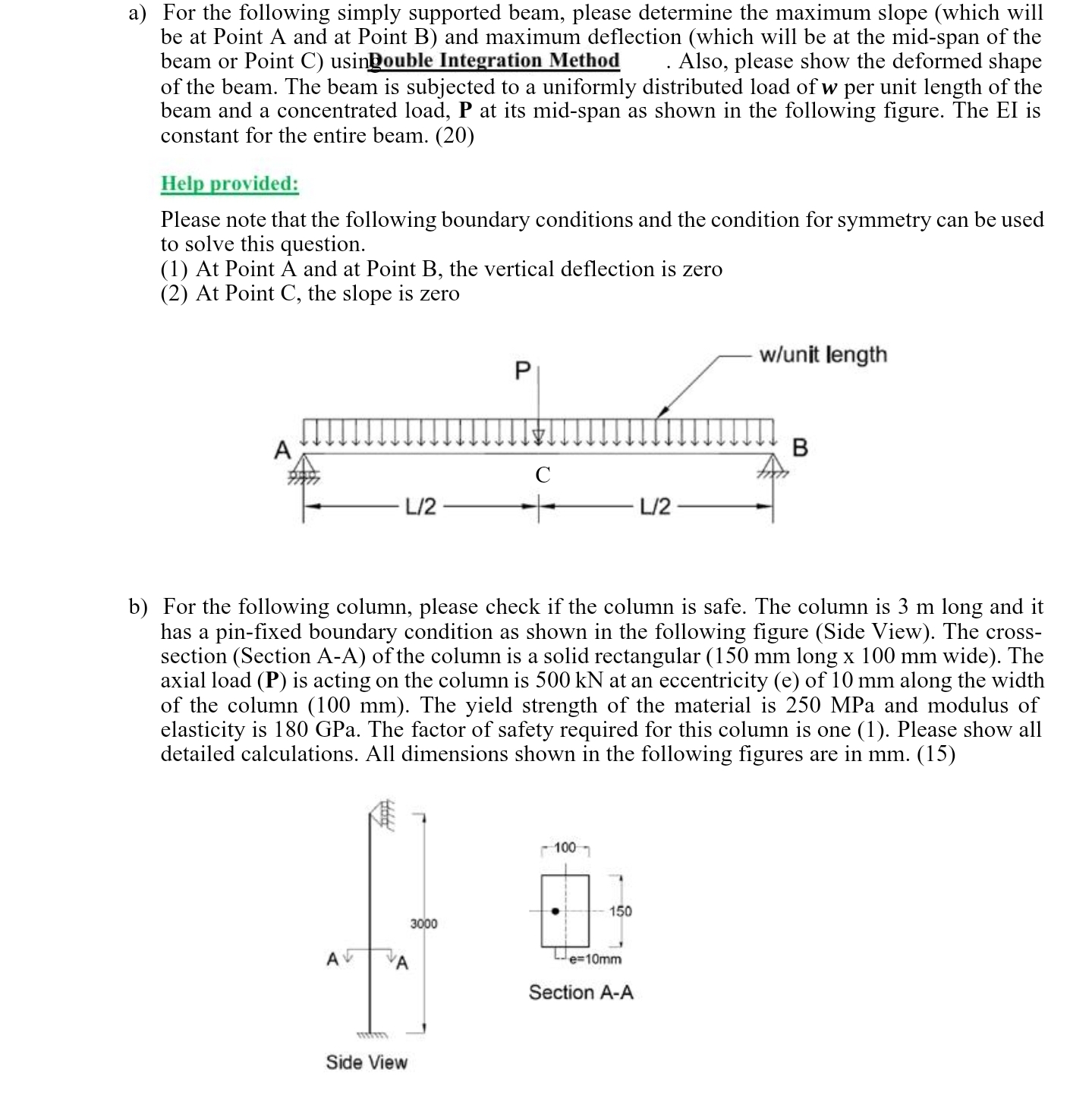 Solved a) For the following simply supported beam, please | Chegg.com
