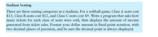Solved Stadium Seating There are three seating categories at | Chegg.com