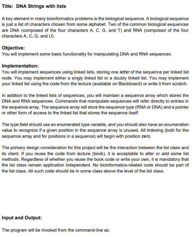 Title: DNA Strings with lists A key element in many | Chegg.com
