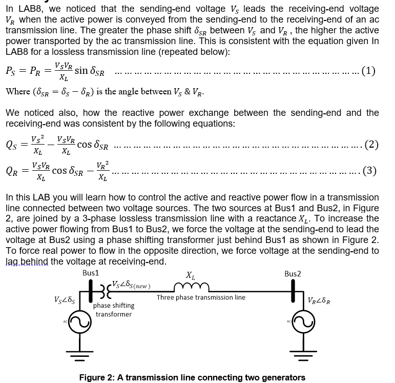 Solved In LAB8, we noticed that the sending-end voltage VS | Chegg.com