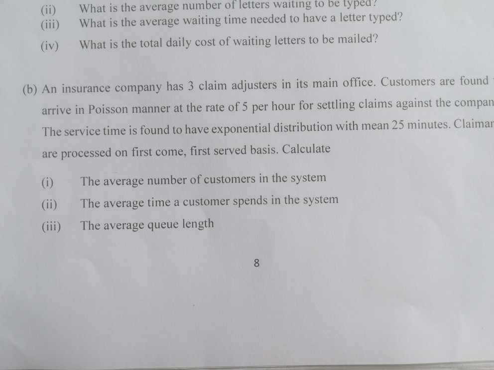 Solved (i) (iii) (iv) What is the average number of letters | Chegg.com