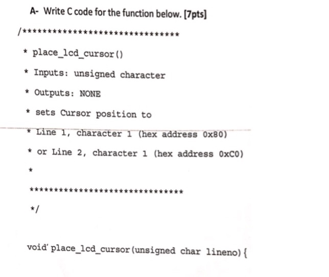 Solved A Write C Code For The Function Below 7pts 7864