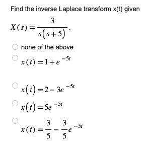Solved Find the inverse Laplace transform x(t) given | Chegg.com