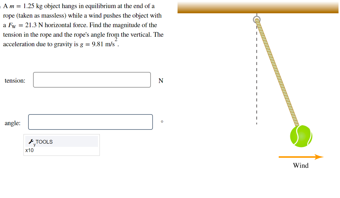 Solved A m=1.25 kg object hangs in equilibrium at the end of | Chegg.com