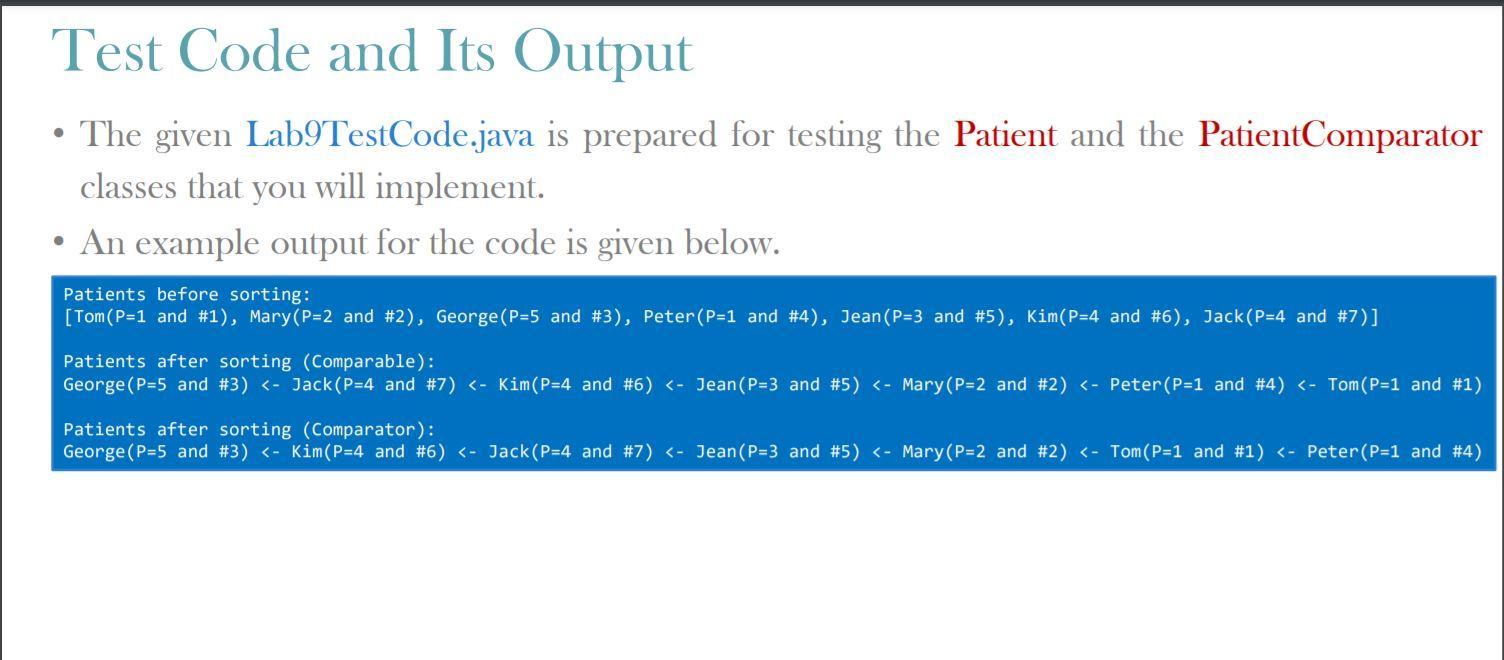 Solved Task1: Write a Patient class that implements the | Chegg.com