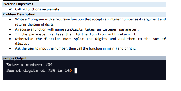 Solved Exercise Objectives Calling functions recursively | Chegg.com