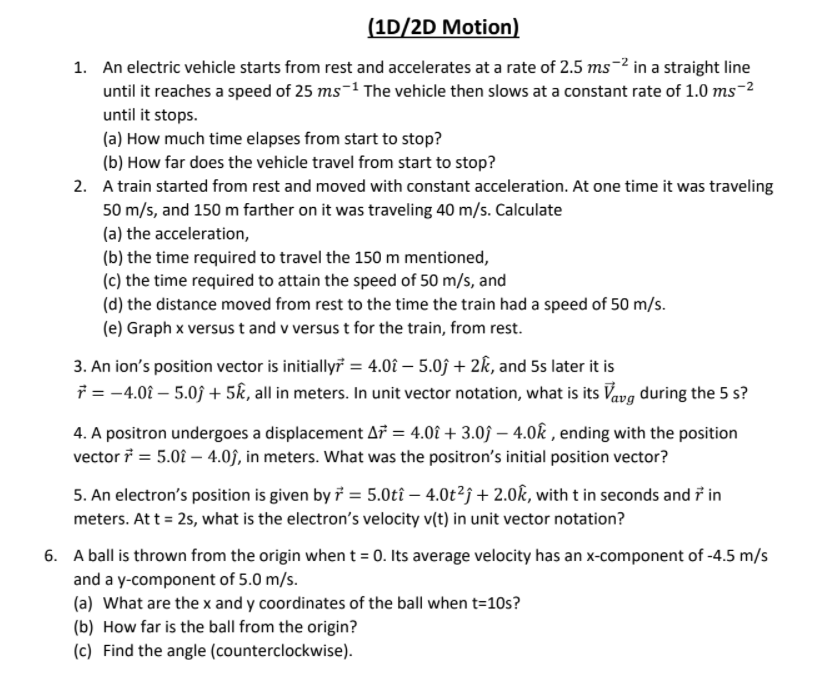 Solved (1D/2D Motion) 1. An electric vehicle starts from | Chegg.com