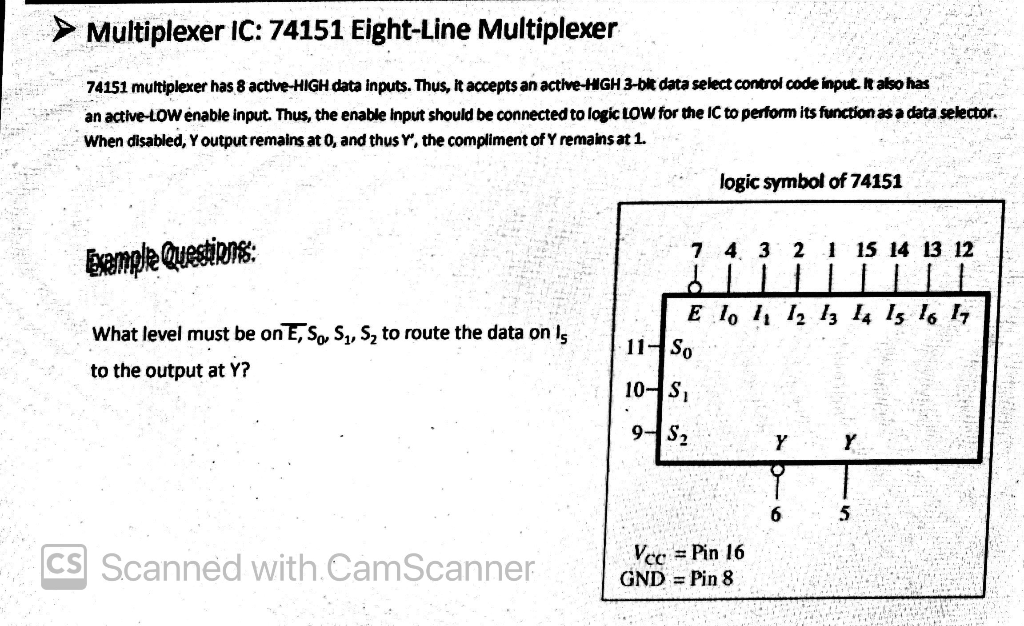 Solved Multiplexer IC: 74151 Eight-Line Multiplexer 74151 | Chegg.com