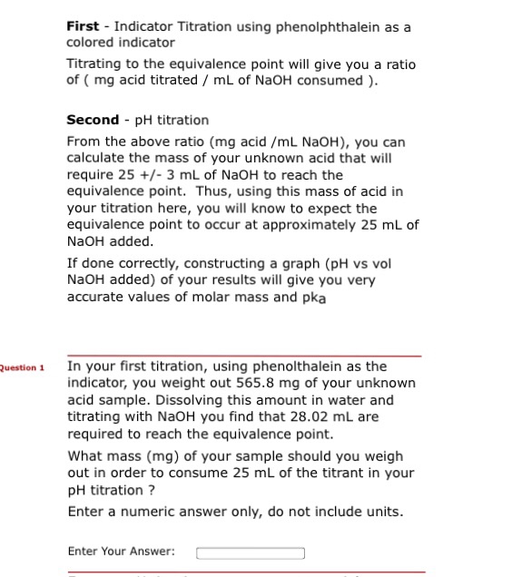 Solved First - Indicator Titration using phenolphthalein as | Chegg.com
