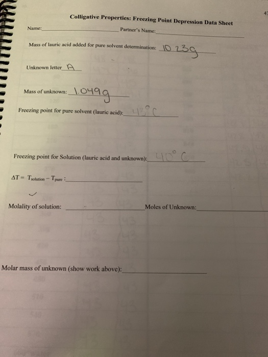 Solved 47 Colligative Properties: Freezing Point Depression | Chegg.com