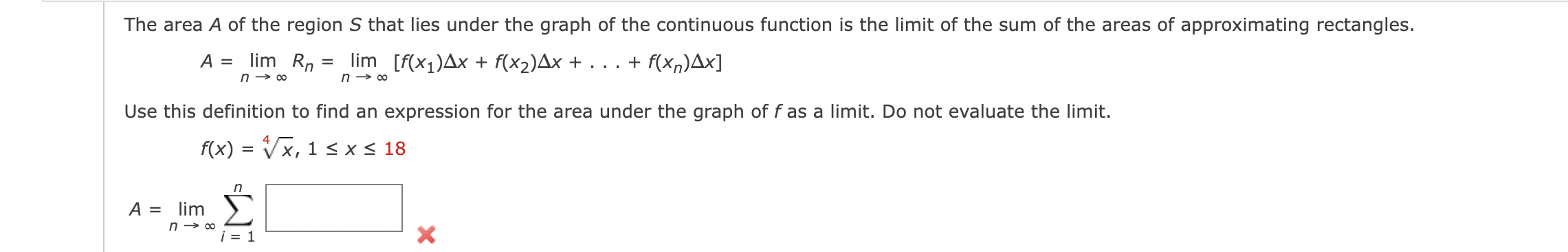 Solved The area A of the region S that lies under the graph | Chegg.com