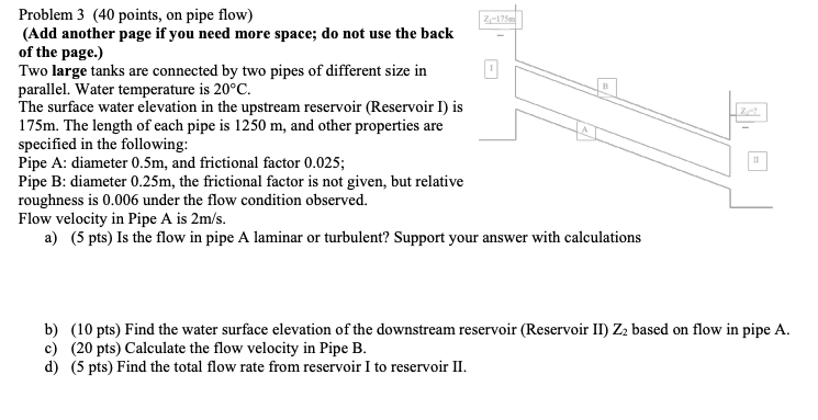 Solved Problem 3 (40 points, on pipe flow) (Add another page | Chegg.com