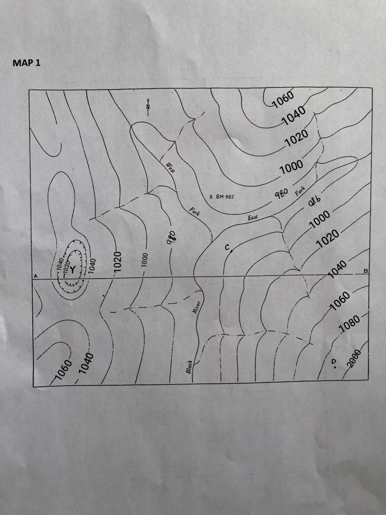 Solved 1. Label all of the contours shown on Map 1. Note | Chegg.com