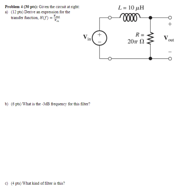 Solved Problem 4 ( 30 pts): Given the circuit at right: a) | Chegg.com