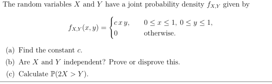 Solved The random variables X and Y have a joint probability | Chegg.com