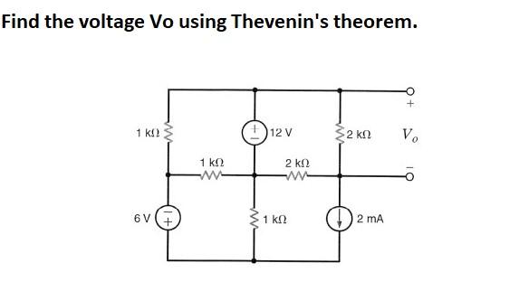 Solved Find the voltage Vo using Thevenin's theorem. | Chegg.com