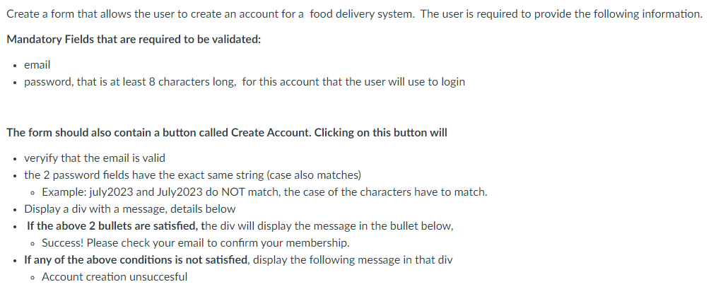 Solved Create a form that allows the user to create an | Chegg.com