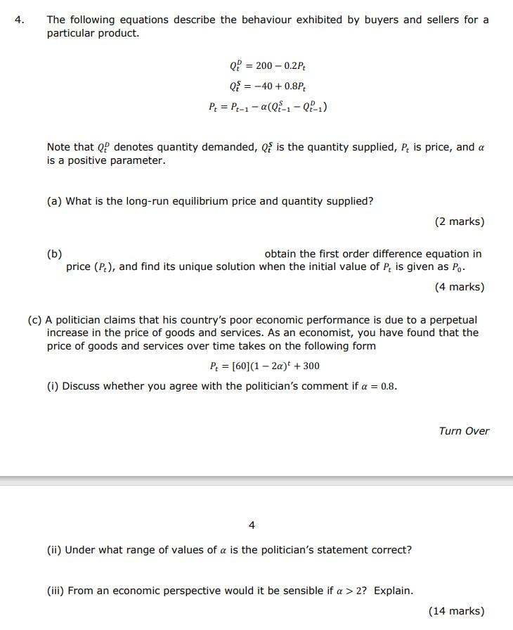 Solved 4. The following equations describe the behaviour | Chegg.com