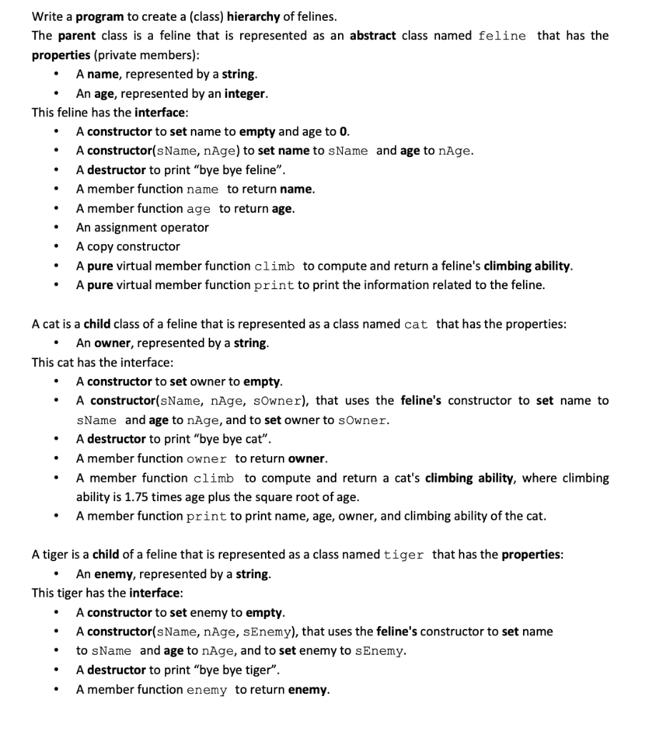 Solved Write a program to create a (class) hierarchy of | Chegg.com