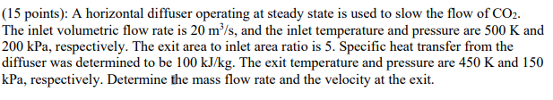 Solved (15 points): A horizontal diffuser operating at | Chegg.com
