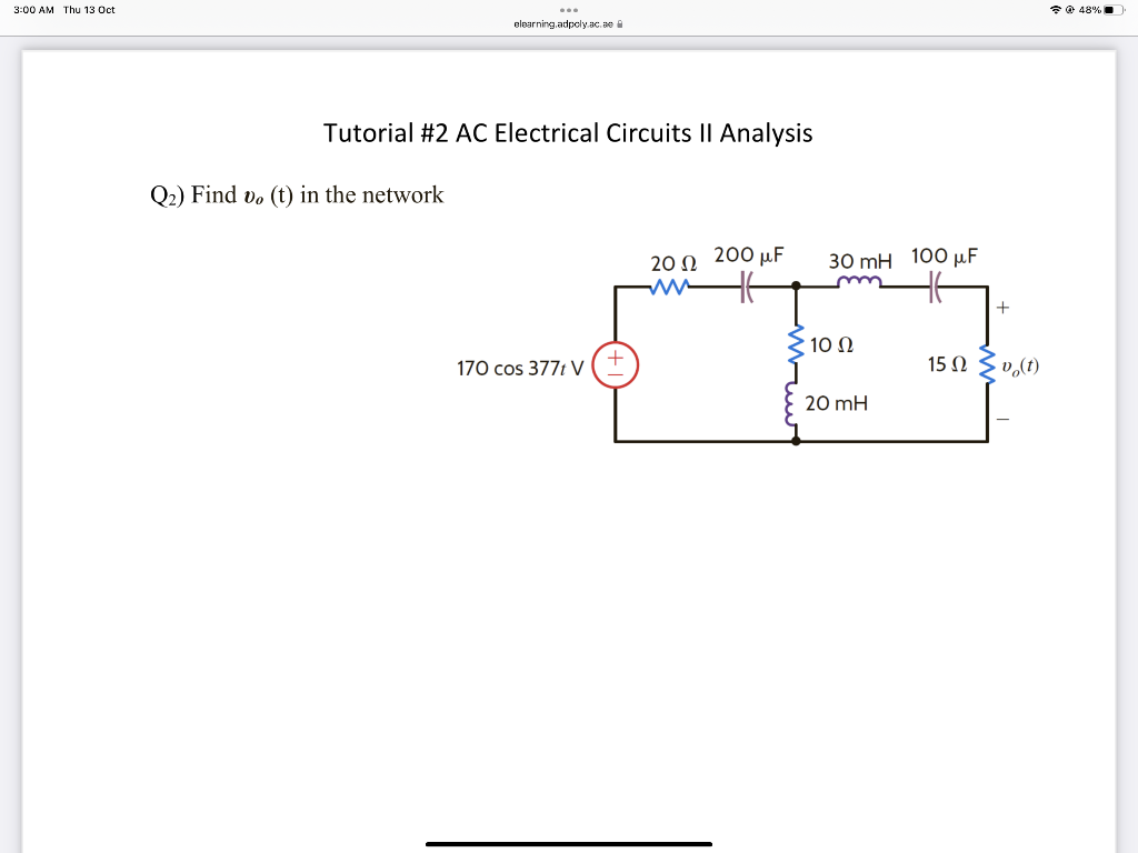 Solved Tutorial 2 Ac Electrical Circuits Ii Analysis Q2