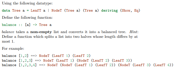 Using the following datatype: data Tree a - LeafT a | Chegg.com