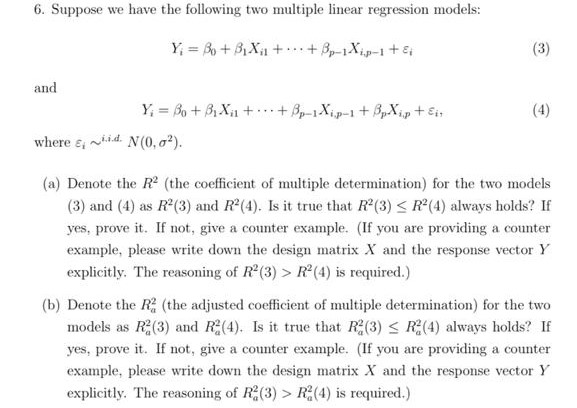 Suppose we have the following two multiple linear | Chegg.com