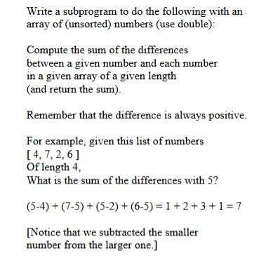 Solved Write a subprogram to do the following with an array | Chegg.com