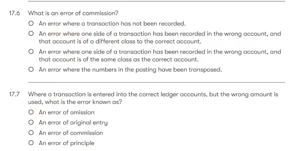 Solved 17.6 What is an error of commission? An error where a | Chegg.com