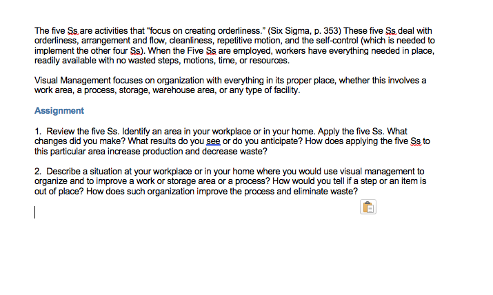 Solved The five Ss are activities that "focus on creating | Chegg.com