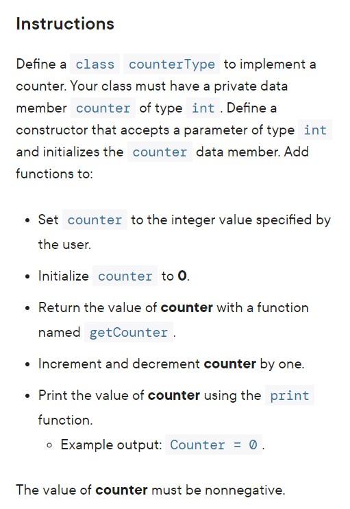 Solved Instructions Define a class counter Type to implement | Chegg.com