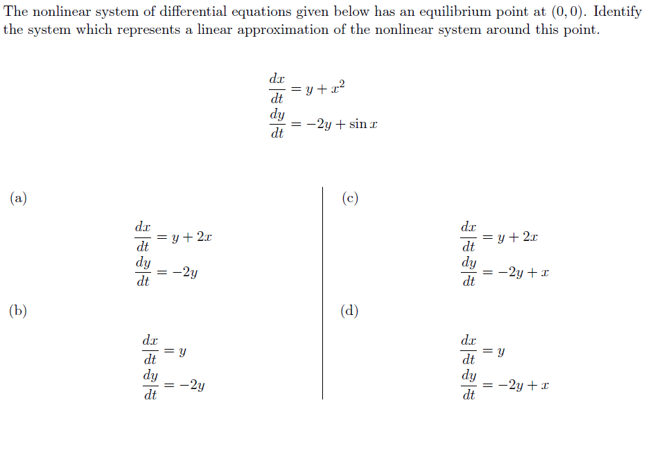 Solved The nonlinear system of differential equations given | Chegg.com