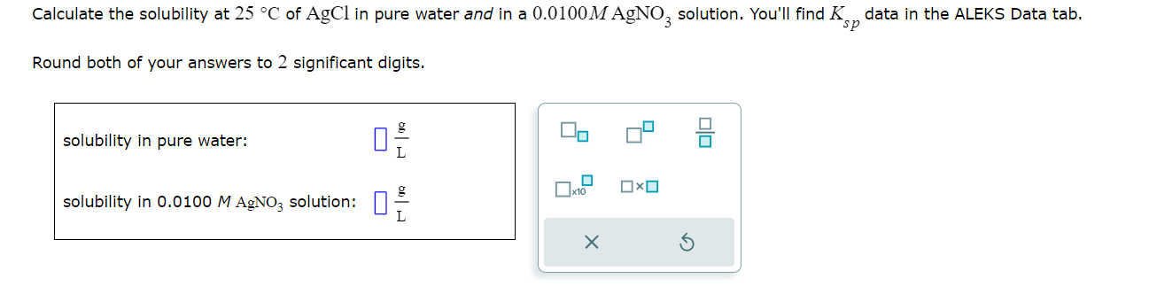 Solved Calculate the solubility at 25∘C of AgCl in pure | Chegg.com