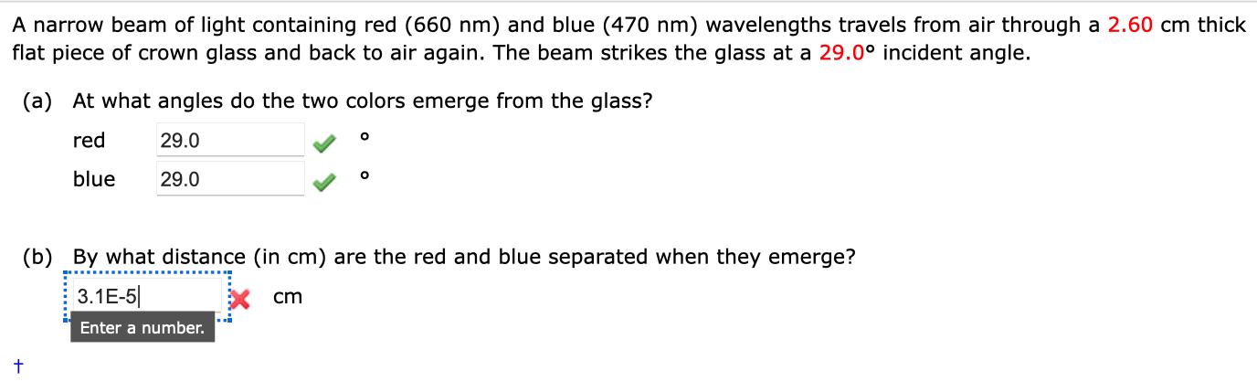 Solved A narrow beam of light containing red (660 nm) and | Chegg.com