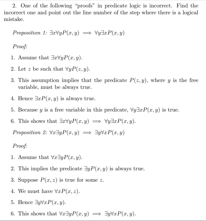 Solved 2. One of the following "proofs" in predicate logic | Chegg.com