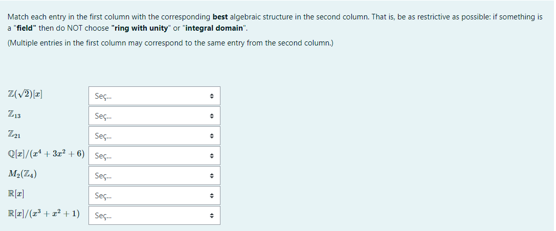 Solved Match each entry in the first column with the | Chegg.com