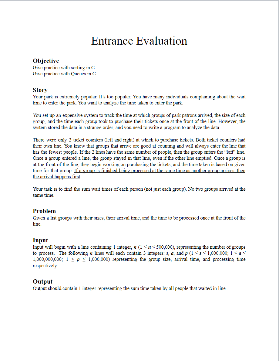 Solved Entrance Evaluation Objective Give practice with | Chegg.com