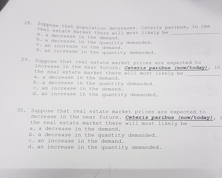 Solved ,that population decreases. Ceteris paribus, in the | Chegg.com
