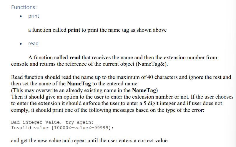 Solved Create a Module for a NameTag to create/read | Chegg.com