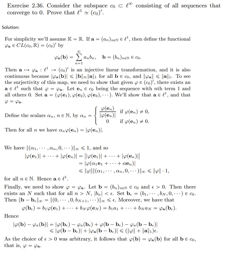 Solved Functional Analisis. Sasane exercise 2.36, ﻿Could you | Chegg.com