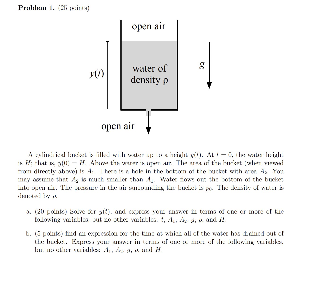 Solved Problem 1. (25 ﻿points)A cylindrical bucket is | Chegg.com