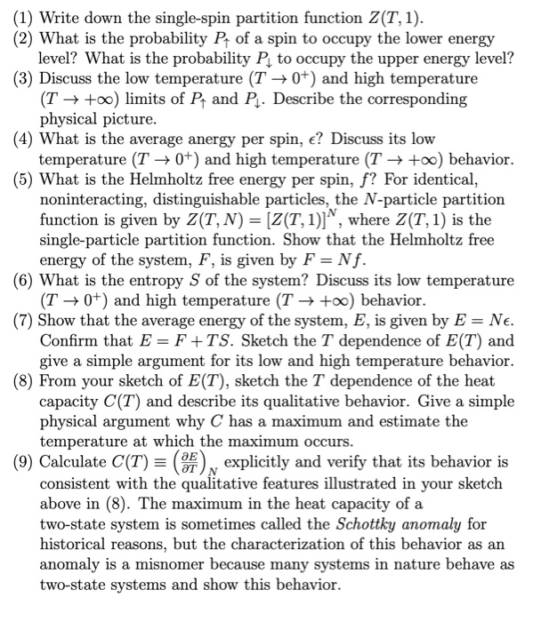 Solved For a two-level system consisting of N noninteracting | Chegg.com