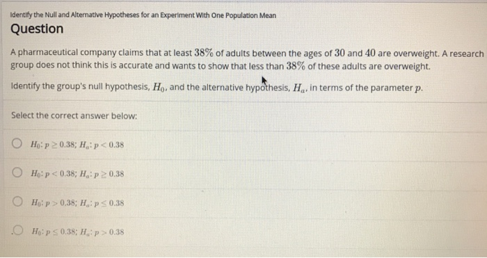Solved Identify the Null and Alternative Hypotheses for an | Chegg.com